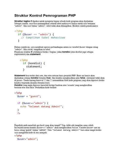 Php 5 Struktur Kontrol Pemrograman Php Pdf Komputer