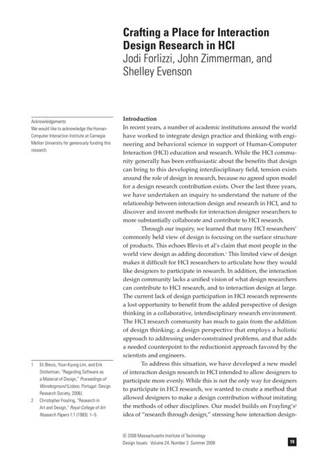 Pdf Crafting A Place For Interaction Design Research In Hci Human