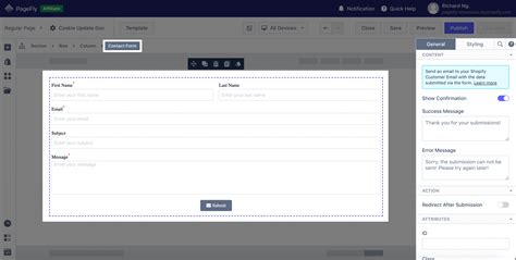 Shopify Elements Contact Form PageFly Manual