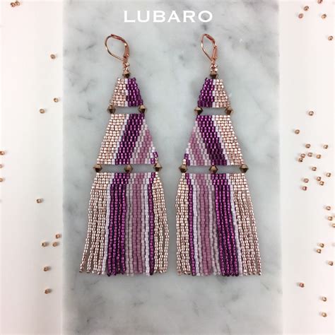 Boho Seed Bead Earrings Lavender Beaded Earrings Fringe Etsy