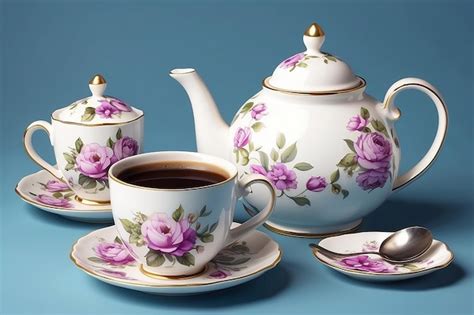 Illustration Of Isolated Coffee Set Or Tea Set And Cup Cake Premium