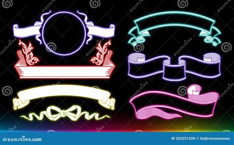 Neon Signboard Design Horizontal Label Set Stock Vector Illustration
