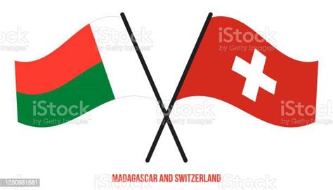 마다가스카르와 스위스 국기가 교차하고 플랫 스타일을 흔들었다 공식 비율 올바른 색상입니다 경제에 대한 스톡 벡터 아트 및 기타 이미지 Istock