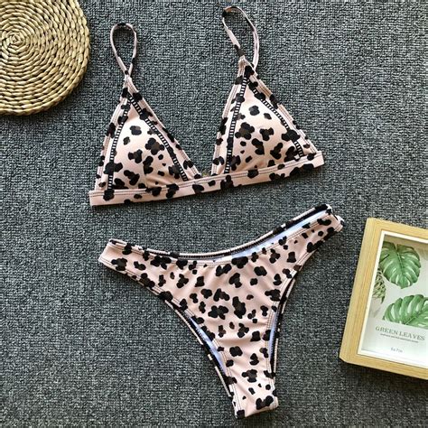 Hot Sale On Amazon Fashion Leopard Print Swimwear Sexy Women Two Piece