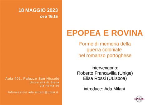 18 Maggio 2023 Ore 1615 Lezione Con R Francavilla Unige E E Rossi Ulisboa Epopea E