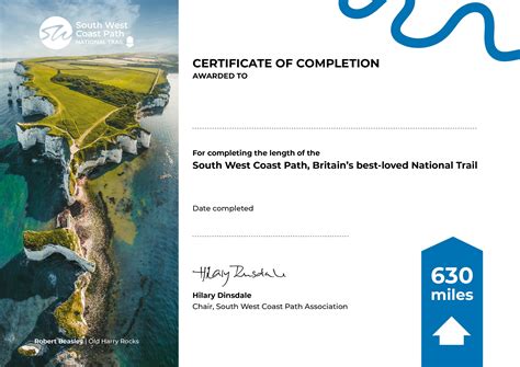 Completion Certificate South West Coast Path Shop