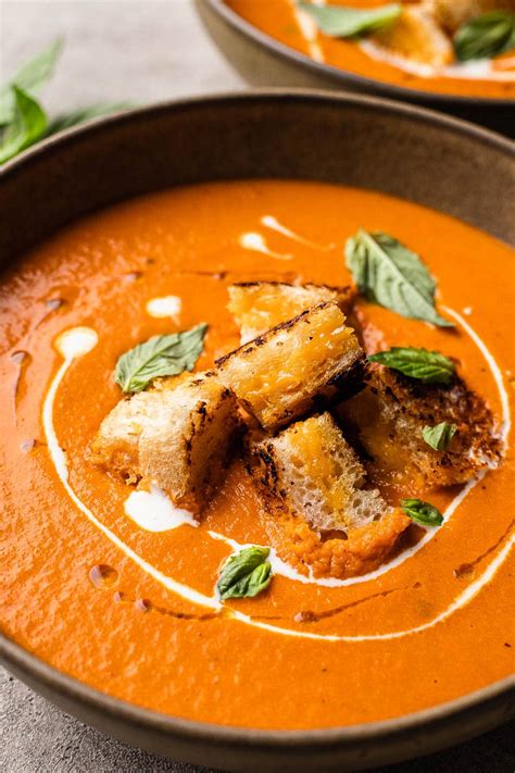 Classic Tomato Soup With Grilled Cheese Croutons So Much Food