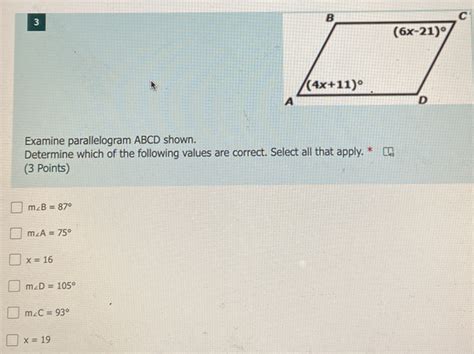 solved 3 examine parallelogram abcd shown determine which of the