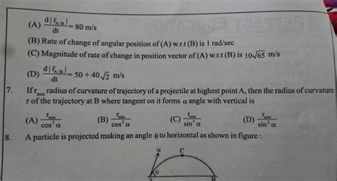 If Rmin Radius Of Curvature Of Trajectory Of A Projectile At Highest Poi