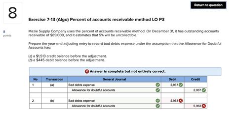 Solved Exercise 7 13 Algo Percent Of Accounts Receivable Chegg