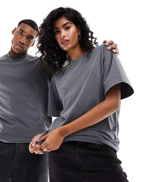 Reclaimed Vintage Uniseks Oversized T Shirt In Antraciet Met Wassing