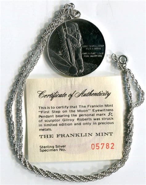 Franklin Mint First Step On The Moon Sterling Silver Medallion W