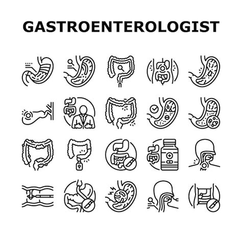 Gastro Enteroloog Dokter Maag Iconen Set Vector Gezondheid Gastro