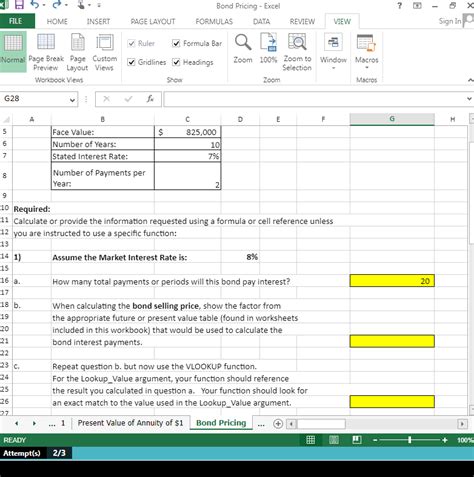 0 Bond Pricing Excel Formulas Data File Home