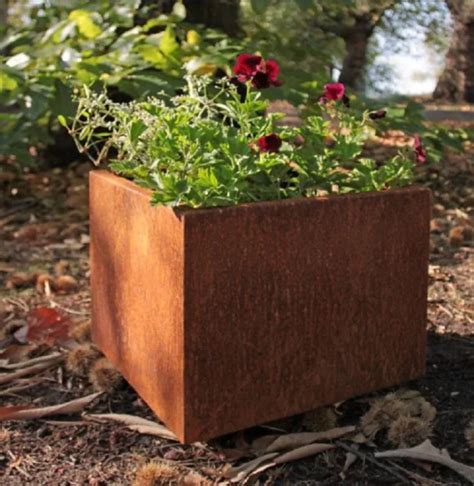 Rustic Metal Tree Planter Corten Steel Square Outdoor Planters Square