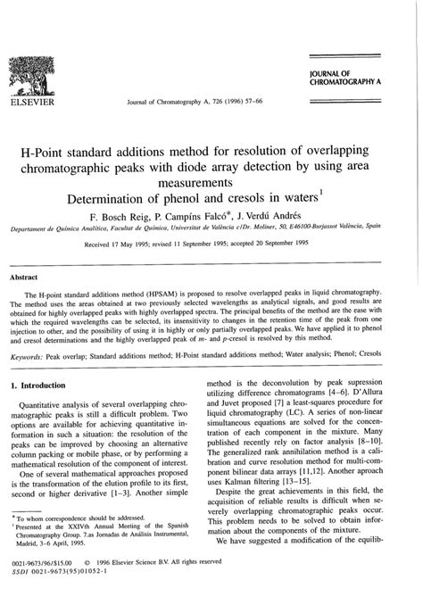 Pdf H Point Standard Additions Method For Resolution Of Overlapped Chromatographic Peaks With