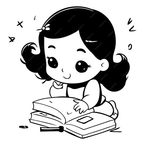 Милая девочка читает книгу иллюстрация персонажа мультфильма Вектор