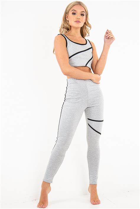 Grey Black Crop Top Leggings Activewear Co Ord Kaelin Rebellious