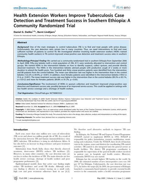 Pdf Health Extension Workers Improve Tuberculosis Case Detection And Treatment Success In