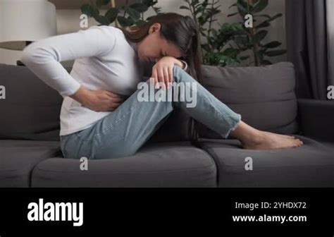 Flatulence Young Woman Hand In Stomach Ache Suffer From Food Poisoning