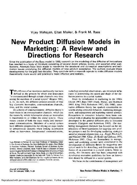 Pdf New Product Diffusion Models In Marketing A Review And Directions For Research