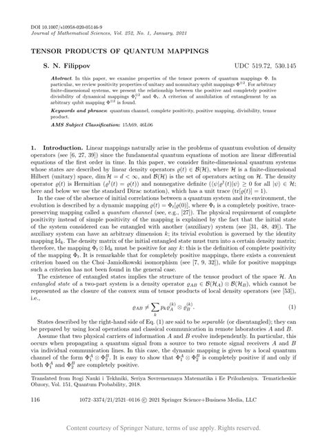 Tensor Products Of Quantum Mappings Request Pdf