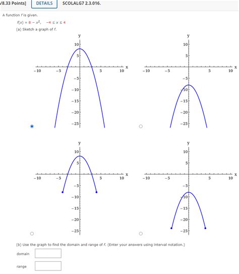 Solved A Function F Is Given F X 8−x2 −4≤x≤4 A Sketch A