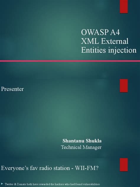 Owasp A4 Xxe Injection Pdf Xml Information Technology Management