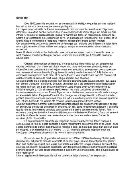 Essai Bref Esabac 600 Mots Prove Desame Di Francese Docsity