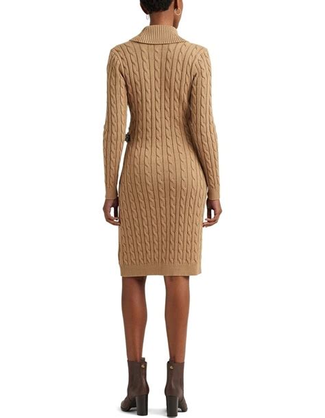 Lauren Ralph Lauren Cable Knit Buckle Trim Sweater Dress In Beige Myer