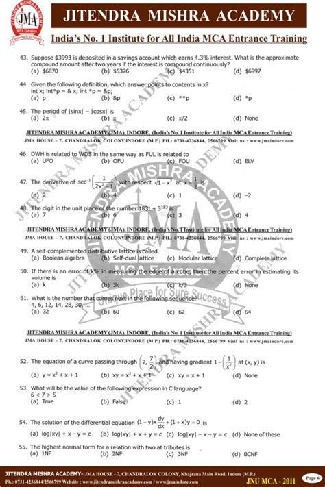 Question Paper Of Jnu Mca 2011 Jitendra Mishra Academy Indore Mp