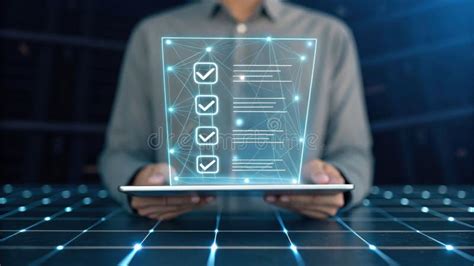 Businesswoman Holding Digital Tablet With Interactive Checklist And