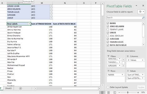 afifah penggunaan pivot table pada data kelas
