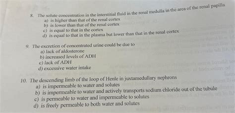 Solved The Solute Concentration In The Interstitial Fluid In