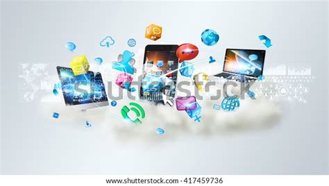 Cloud Connecting Tech Devices Icons Applications Stock Illustration