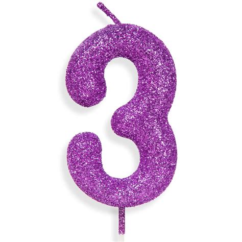 3rd Glitter Birthday Candles Purple Pink Birthday Number