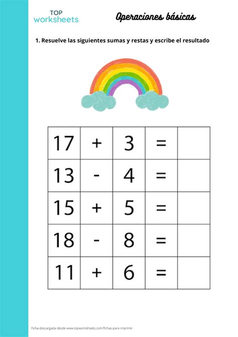 Operaciones Para Niños Ficha Para Imprimir Topworksheets