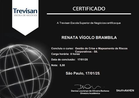 Gostaria De Compartilhar Que Conclui O Curso De Gestão De Crise E Renata Vígolo Brambila