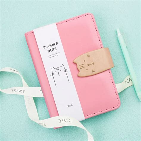 Kawaii Leather Spiral Notebook Cute Cat Manget Hasp A6 Binder Personal