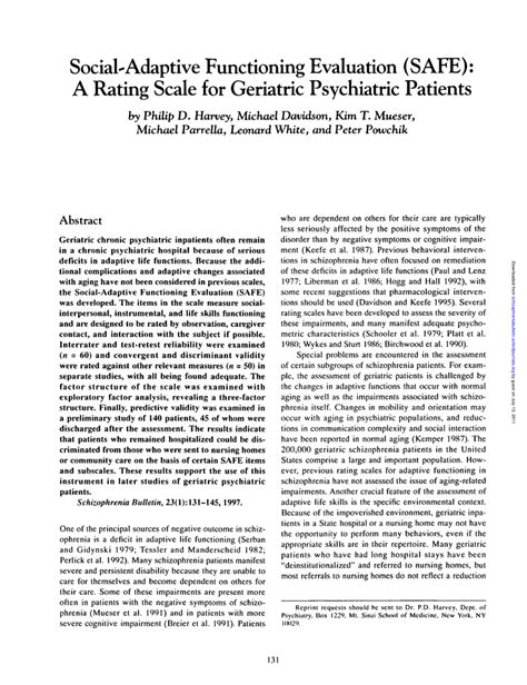 Pdf Social Adaptive Functioning Evaluation Safe A Rating Scale For