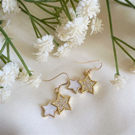 Clara Gold Double Star Earrings Wisteria London