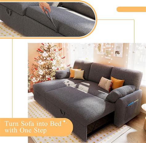 Papajet Convertible Sleeper Sofa With Storage Chaise L Shape Couch Bed