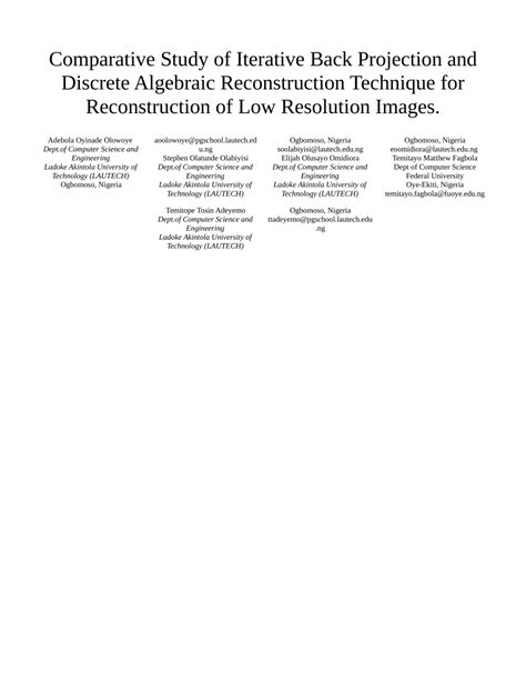 PDF Comparative Study Of Iterative Back Projection And Discrete Algebraic Reconstruction