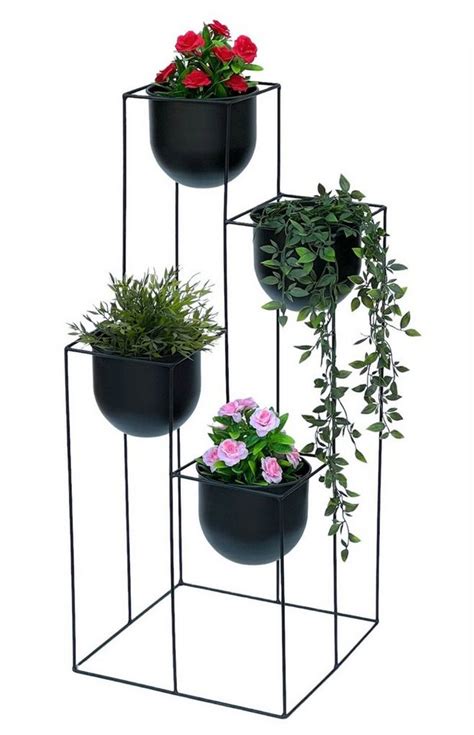 Dandibo Blumenständer Blumentreppe Metall Schwarz 90 Cm Pflanzentreppe