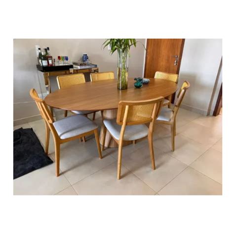 Mesa De Jantar Cone Oval 160x90cm Tampo Madeira Base Madeira Marrom