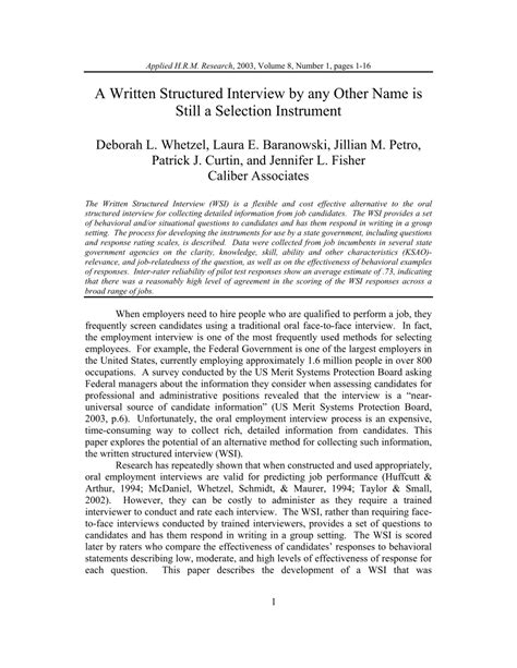 Pdf A Written Structured Interview By Any Other Name Is Still A
