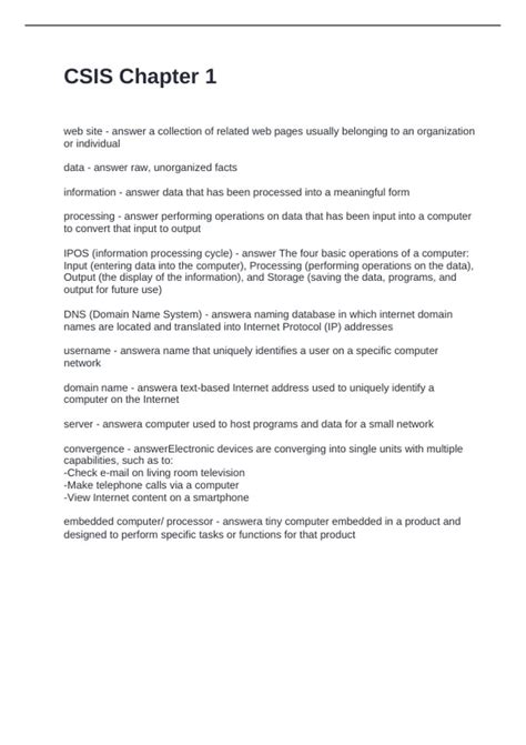 CSIS Chapter Questions And Answers CSIS Stuvia US