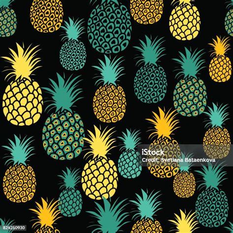 파인애플 배경입니다 귀여운 파인애플 완벽 한 패턴입니다 인쇄 전 열 대 여름입니다 가리기에 대한 스톡 벡터 아트 및 기타 이미지 가리기 과일 귀여운 Istock