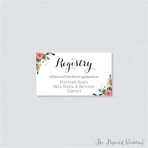 Printable Or Printed Wedding Registry Cards Floral Wedding Registry