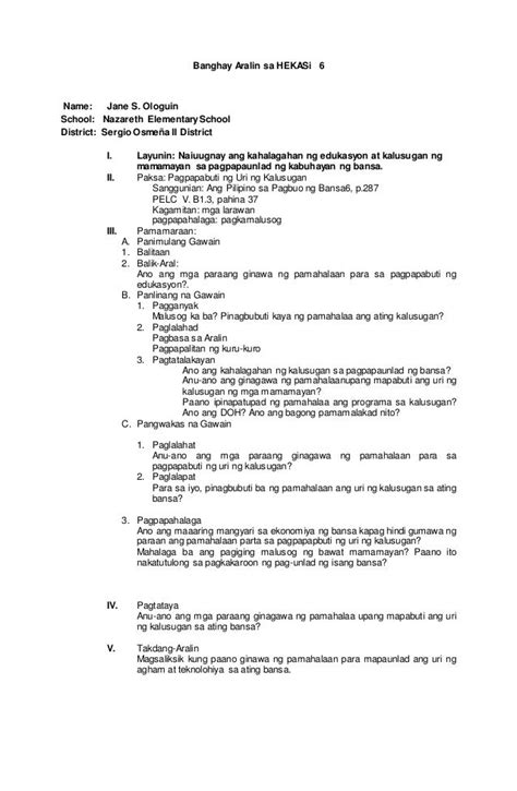 Lesson Plan Epp 6 Mga Gawaing Kamay Sa Paghahanda Ng Pagkain